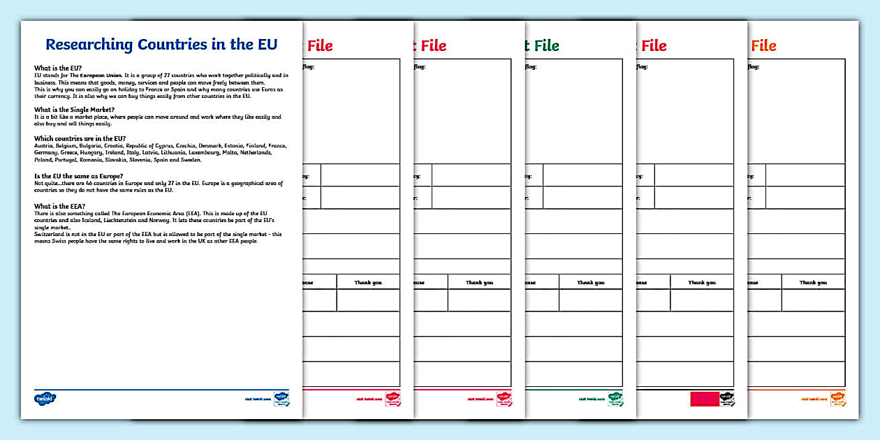 Countries in the EU Research Sheet (teacher made) - Twinkl