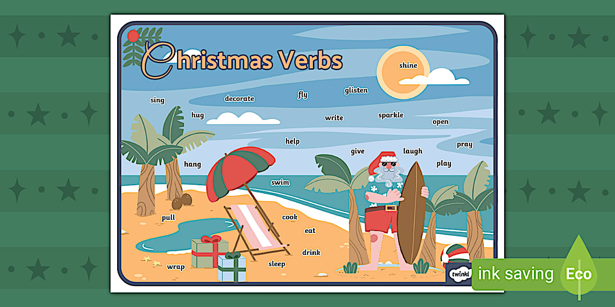 Australian Christmas Verbs Word Mat (teacher made) - Twinkl