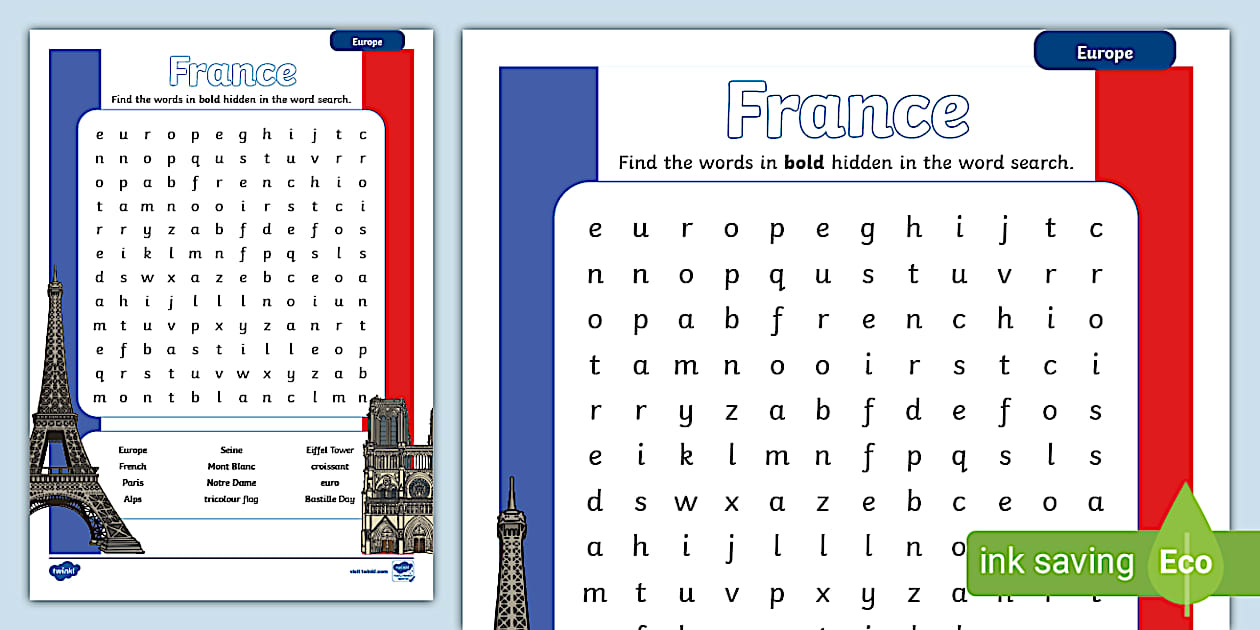 KS1 France Word Search (teacher made) - Twinkl