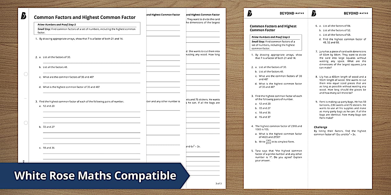 👉 Common Factors and Highest Common Factor (teacher made)