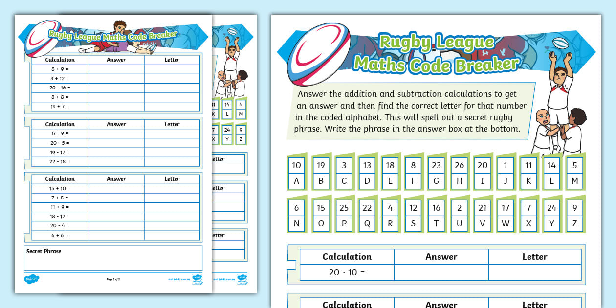 Rugby League Maths Code Breaker (teacher made) - Twinkl