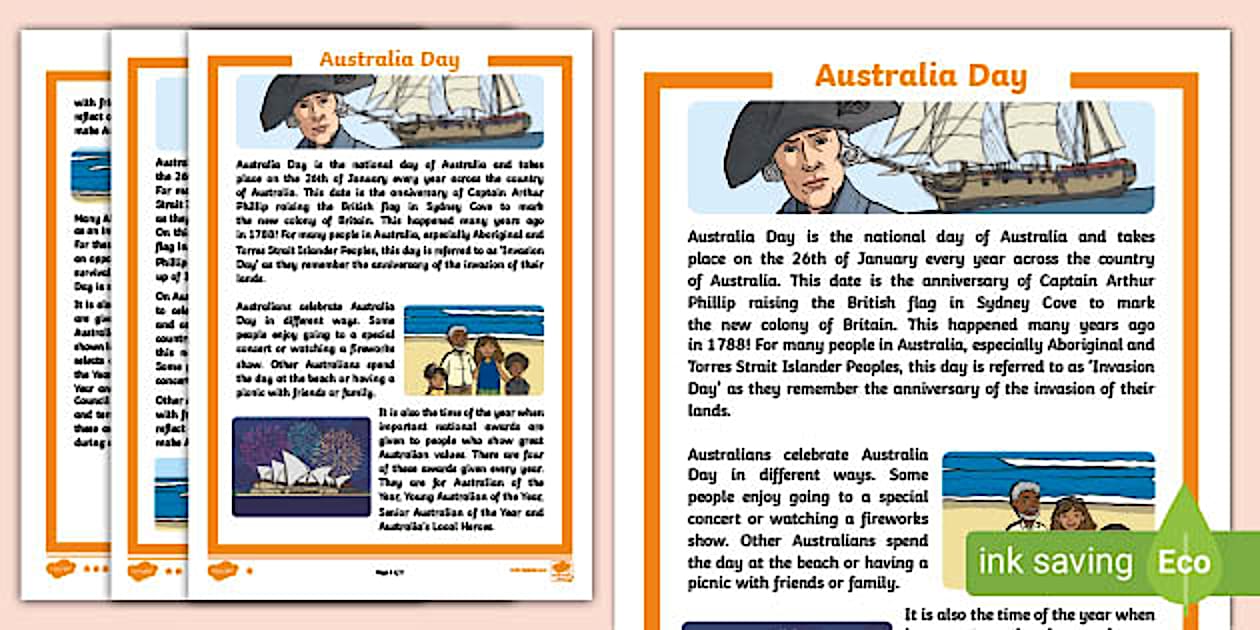 Australia Day Differentiated Reading Comprehension Activity