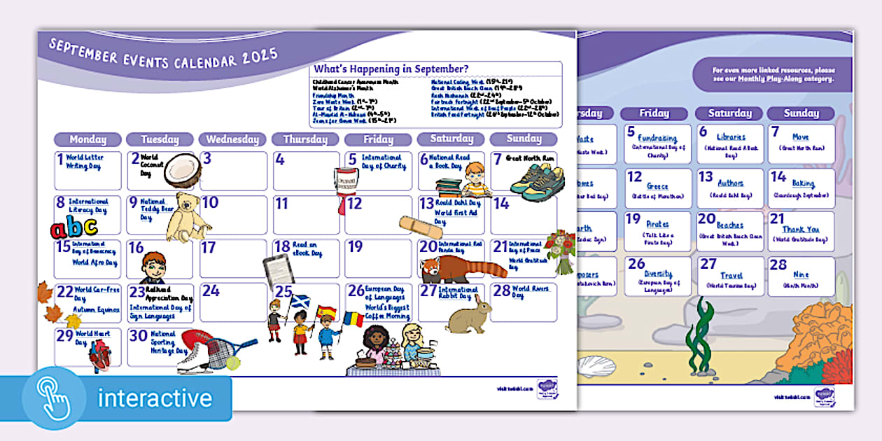 September Events and Play-Along Calendar Pack (2025)