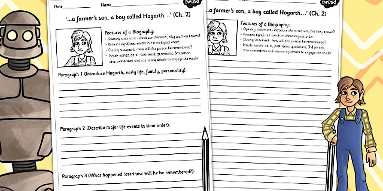 The Iron Man Hogarth Biography Writing Frame (teacher made)