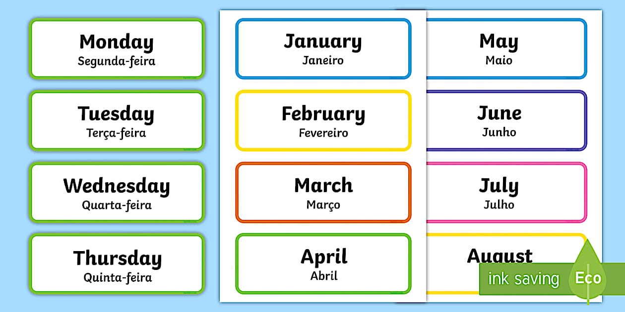 Editable Days of the Week & Months of the Year Labels English/Portuguese