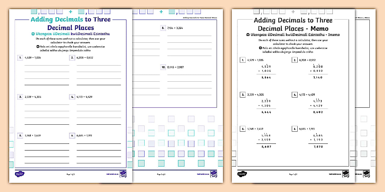 Adding Decimals to Three Decimal Places IsiXhosa