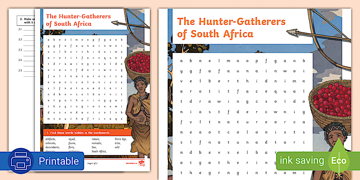 The Hunter-Gatherers of SA - Wordsearch Plus (teacher made)