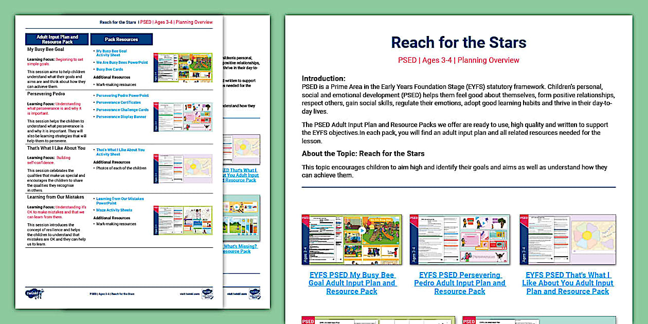 PSED Reach for the Stars Age 3-4 Planning Overview - Twinkl