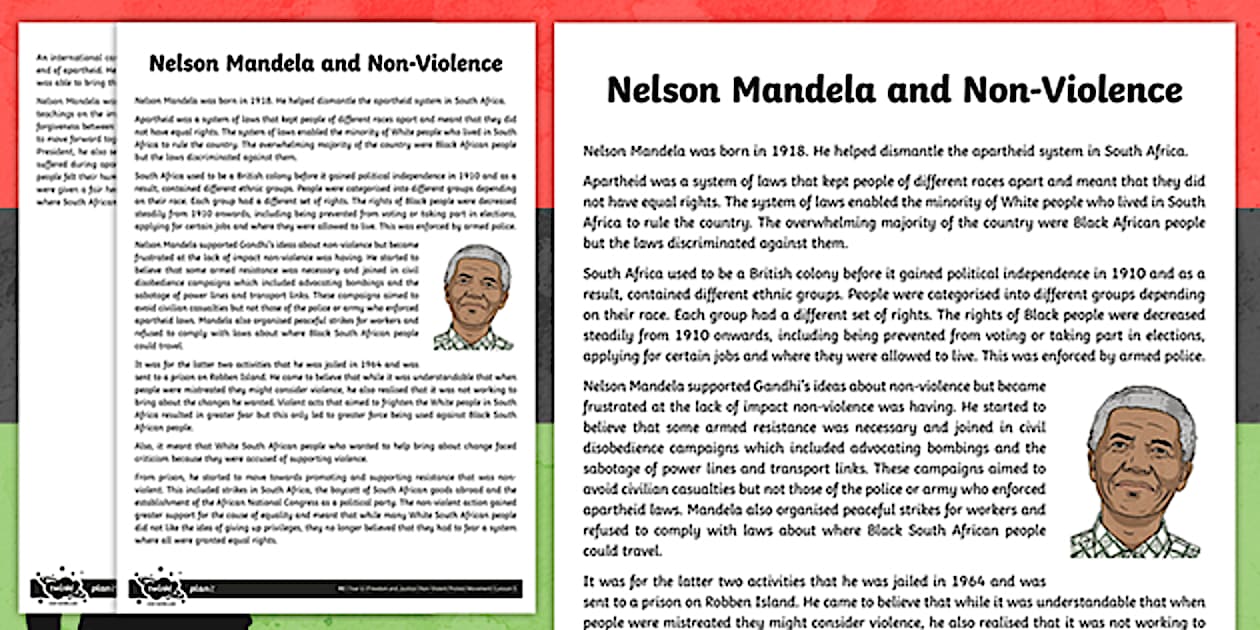Nelson Mandela and Non-Violence Information Sheet - Twinkl