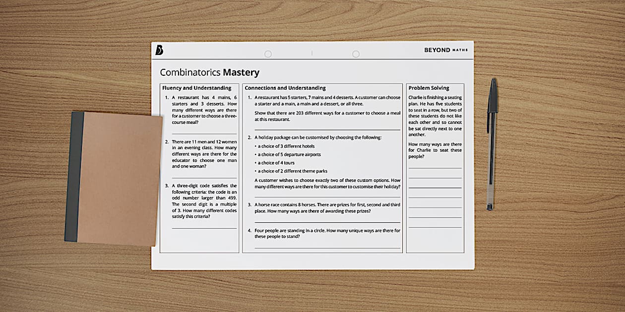 Mastery: Combinations Worksheet | Beyond (teacher made)