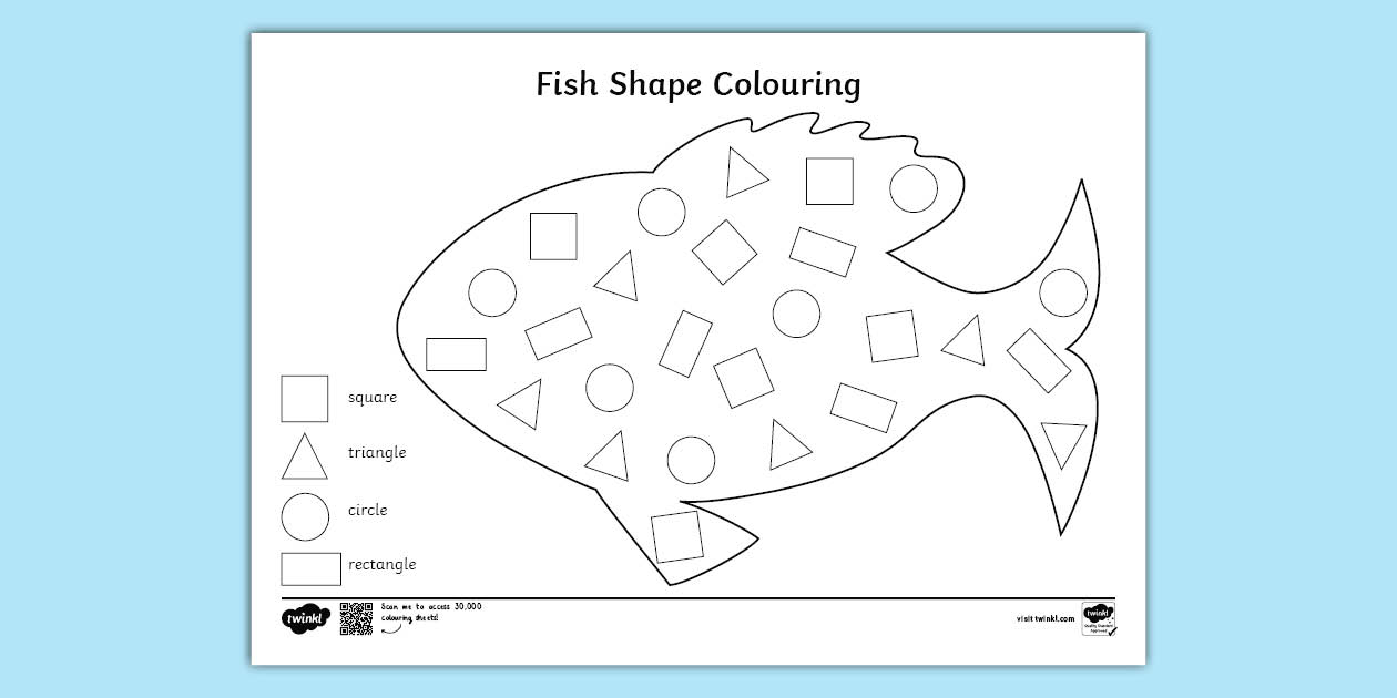 Fish Themed 2D Shape Colouring Worksheet - Twinkl