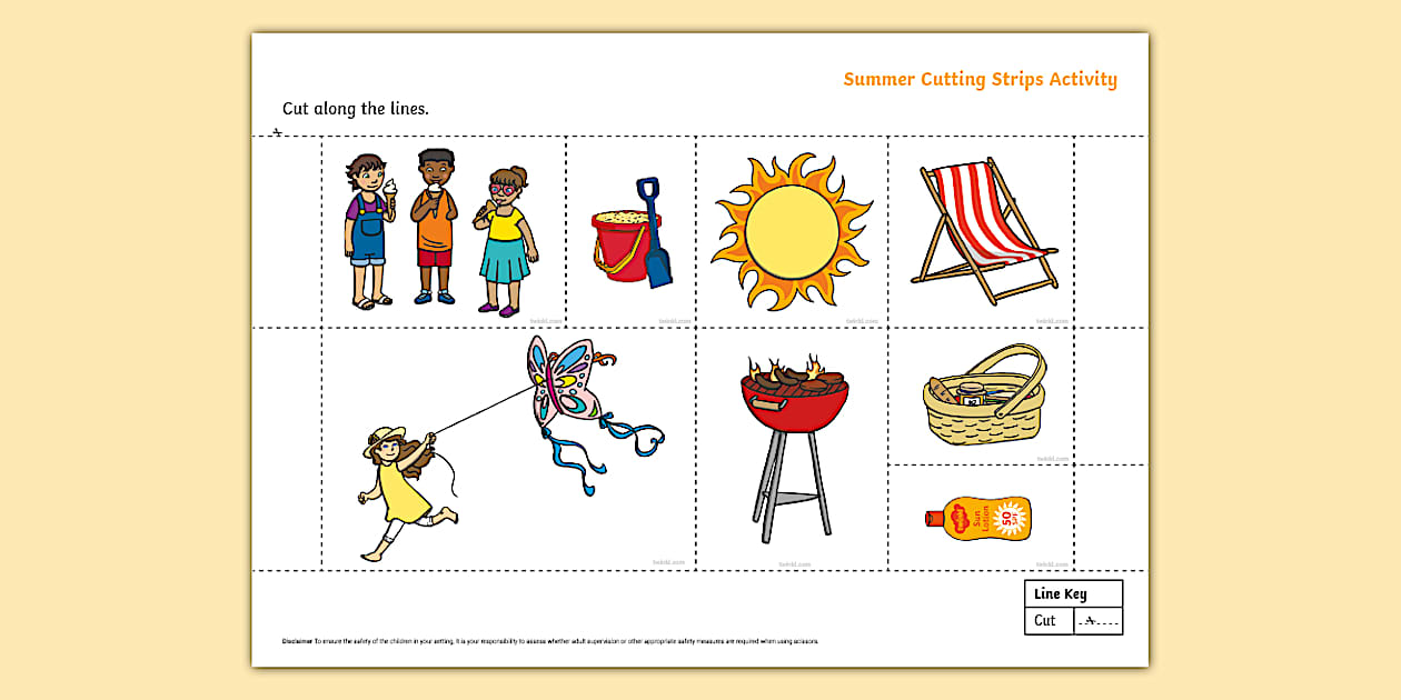 Summer Cutting Strips Activity (teacher made) - Twinkl