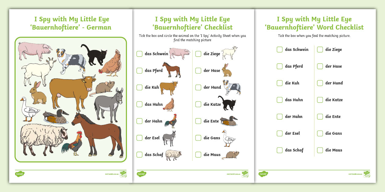 I Spy With My Little Eye Farm Animals - German Activity Sheet