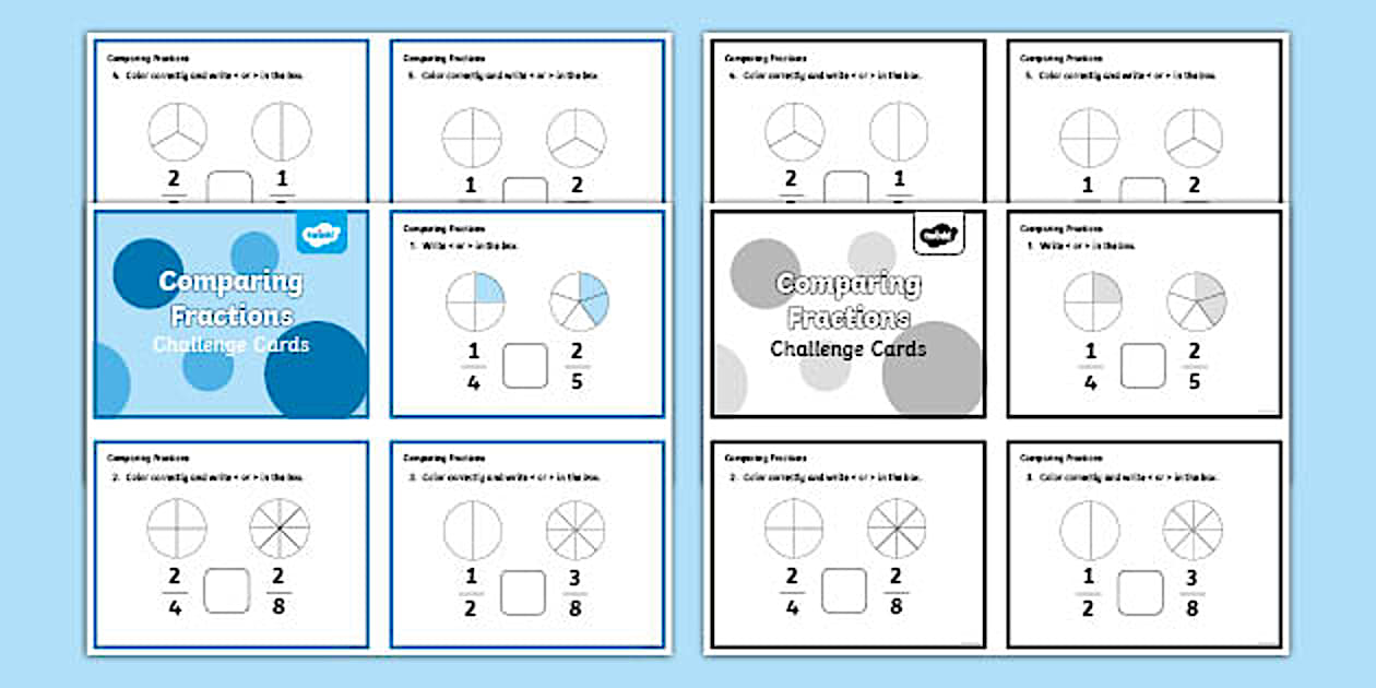 Comparing Fractions Challenge Cards for 3rd-5th Grade