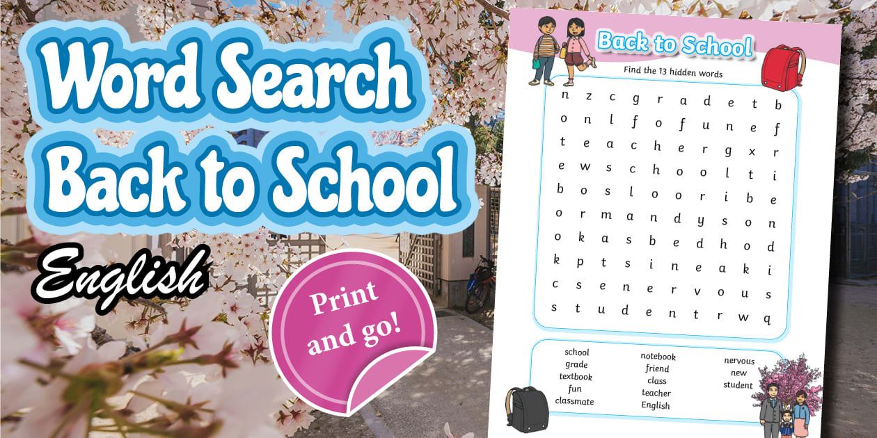 Word Search Back to School English