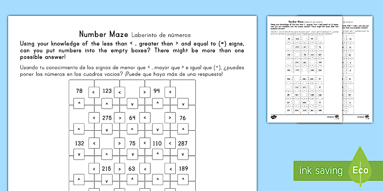 Place Value Number Maze Worksheet / Worksheet English/Spanish