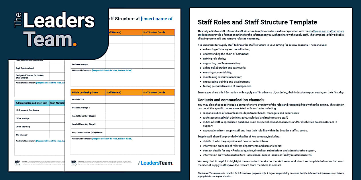 Staff Roles and Staff Structure Template - SLT - Twinkl
