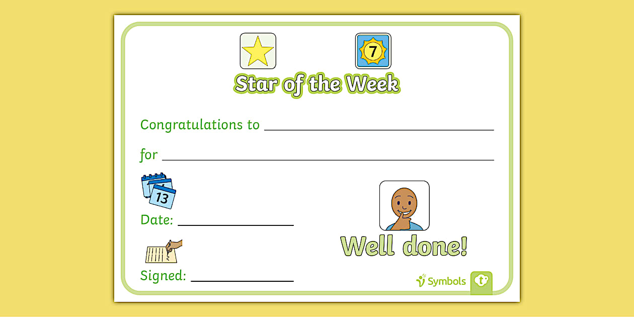 Twinkl Symbols: Star of the Week Certificate (teacher made)