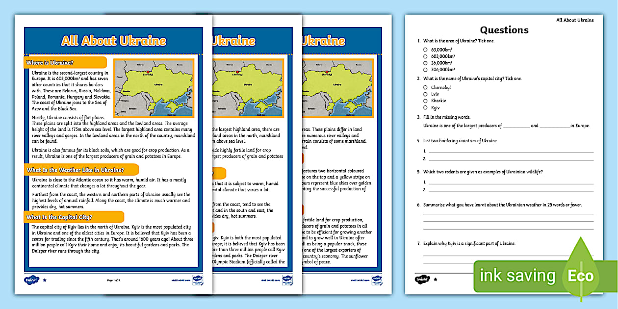 KS2 Ukraine Differentiated Reading Comprehension Activity