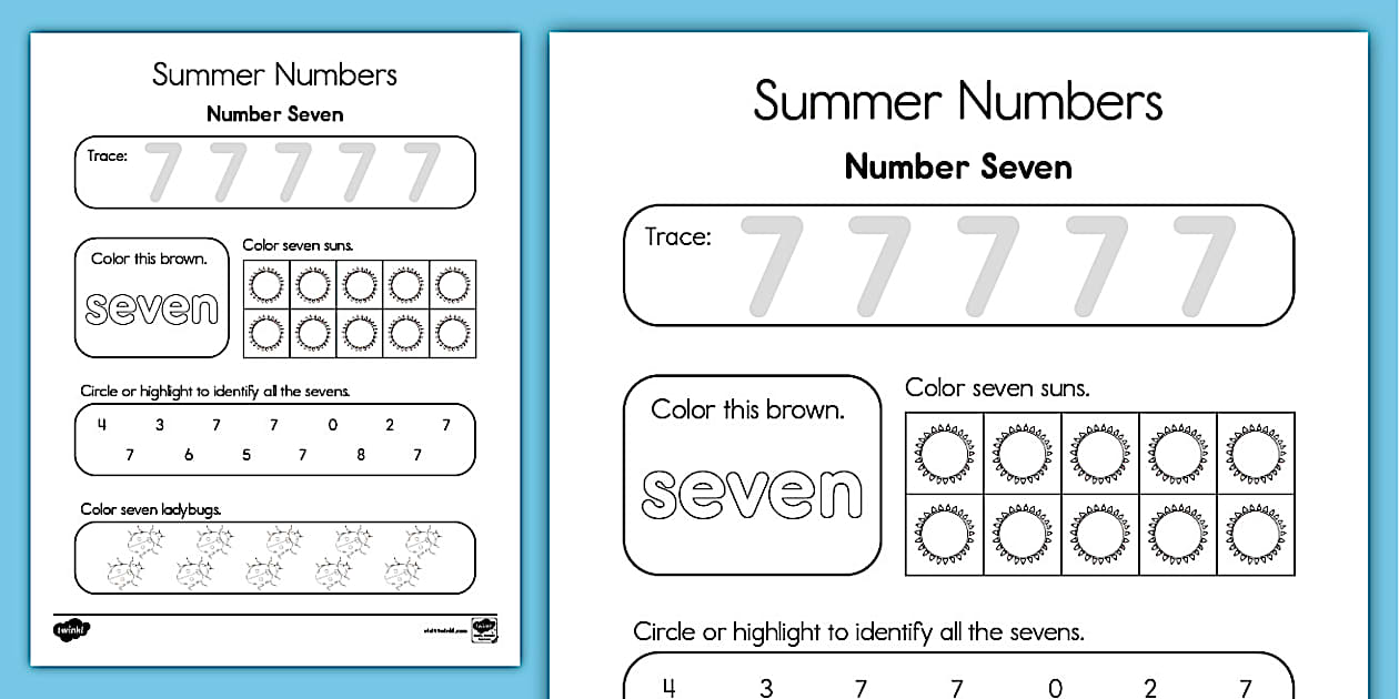 Summer Number Seven Worksheet | Special Education | Twinkl