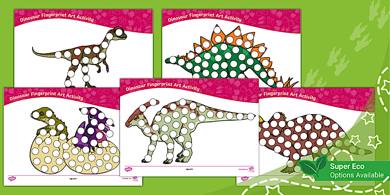 Dinosaur Fingerprint Art Activity (teacher made) - Twinkl