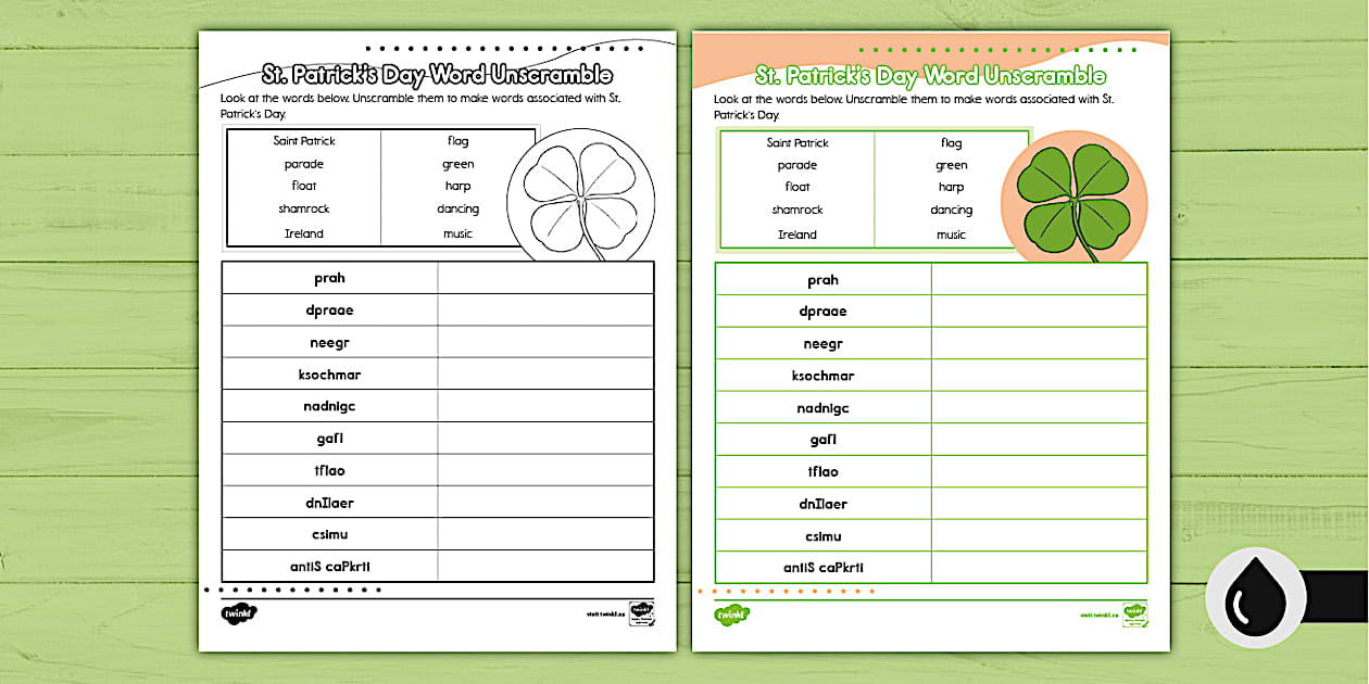 St. Patrick's Day Word Unscramble Activity