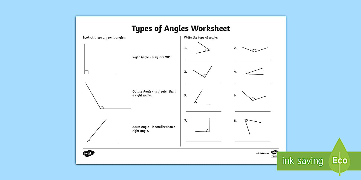 Acute and Obtuse Angles Worksheet / Worksheet - Twinkl