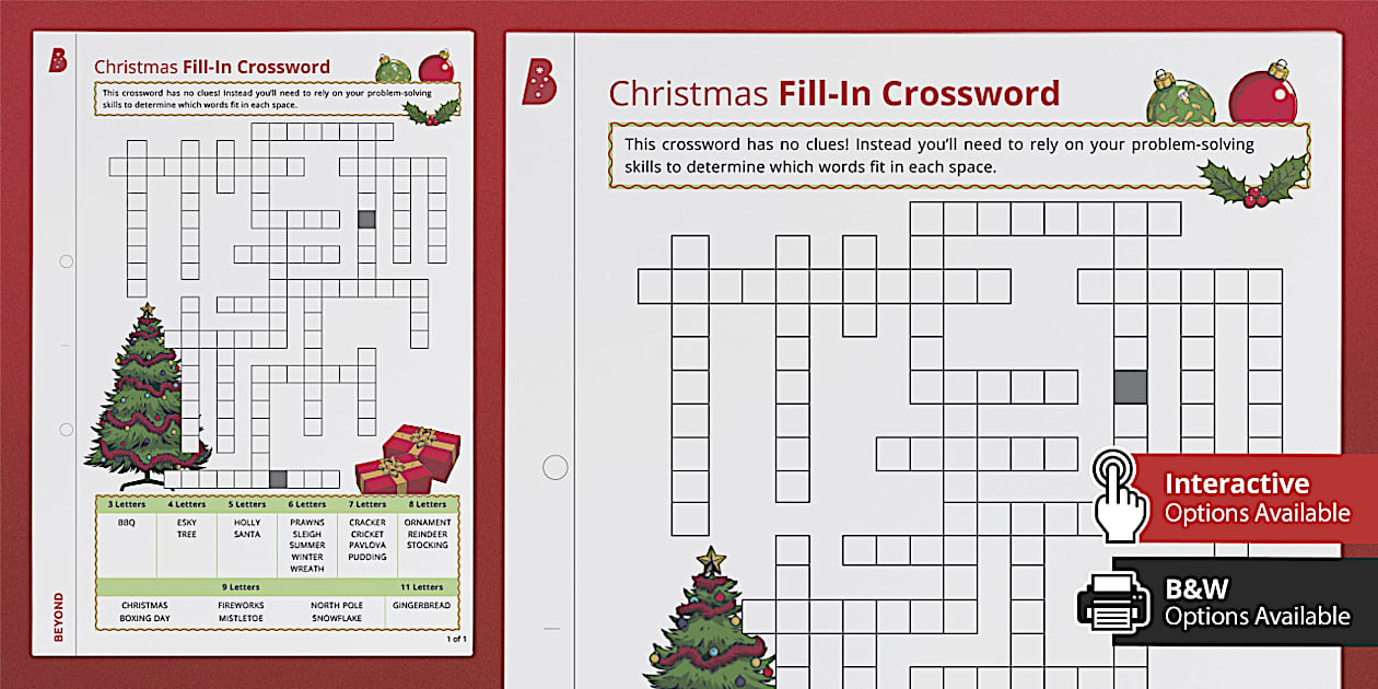 Christmas Fill-In Crossword (Teacher-Made) - Twinkl