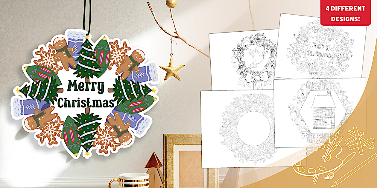 Christmas Wreath Colouring Activity Posters Pack - Twinkl