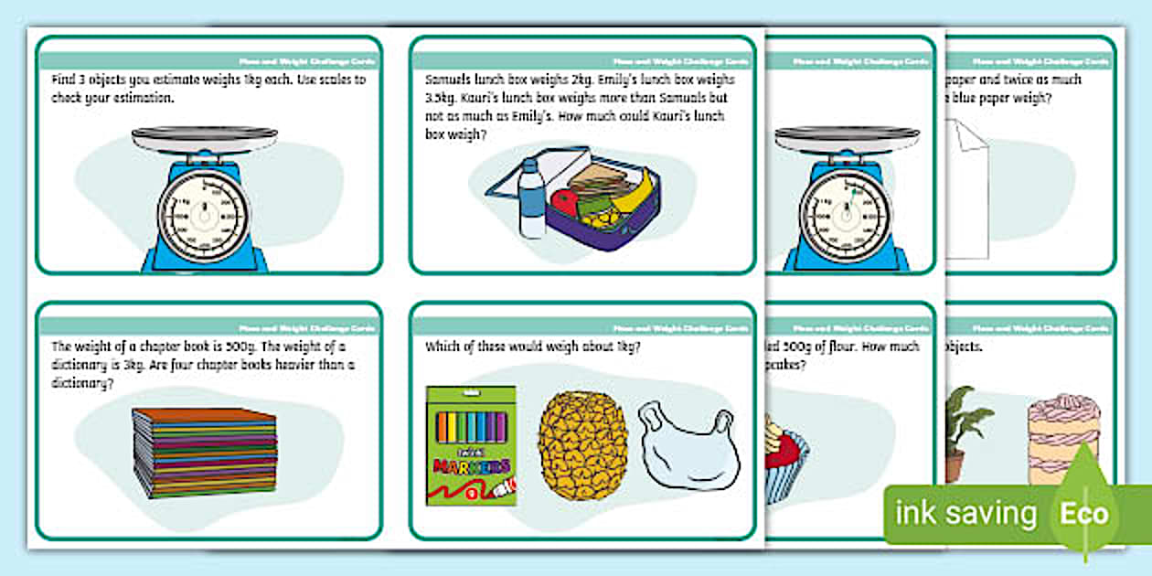 Level 2 Mass and Weight Challenge Cards (Teacher-Made)