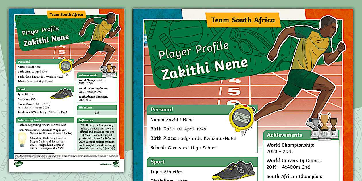 PSG24: Player Profile: Fact File: Zakithi Nene - Twinkl