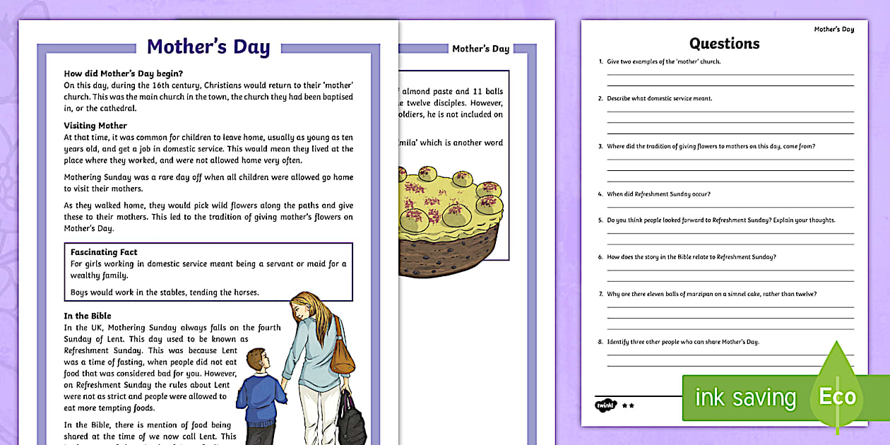 Mother's Day Reading Comprehension (teacher made) - Twinkl