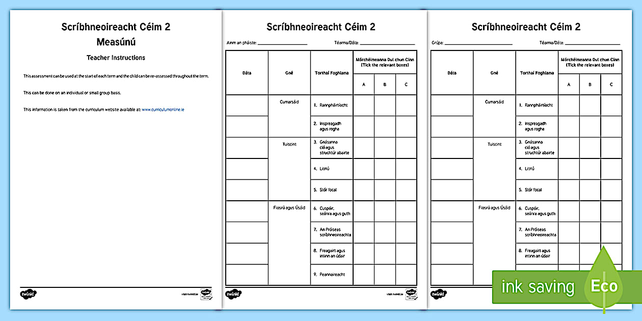1st & 2nd Class Writing Milestones Gaeilge Assessment Tracker