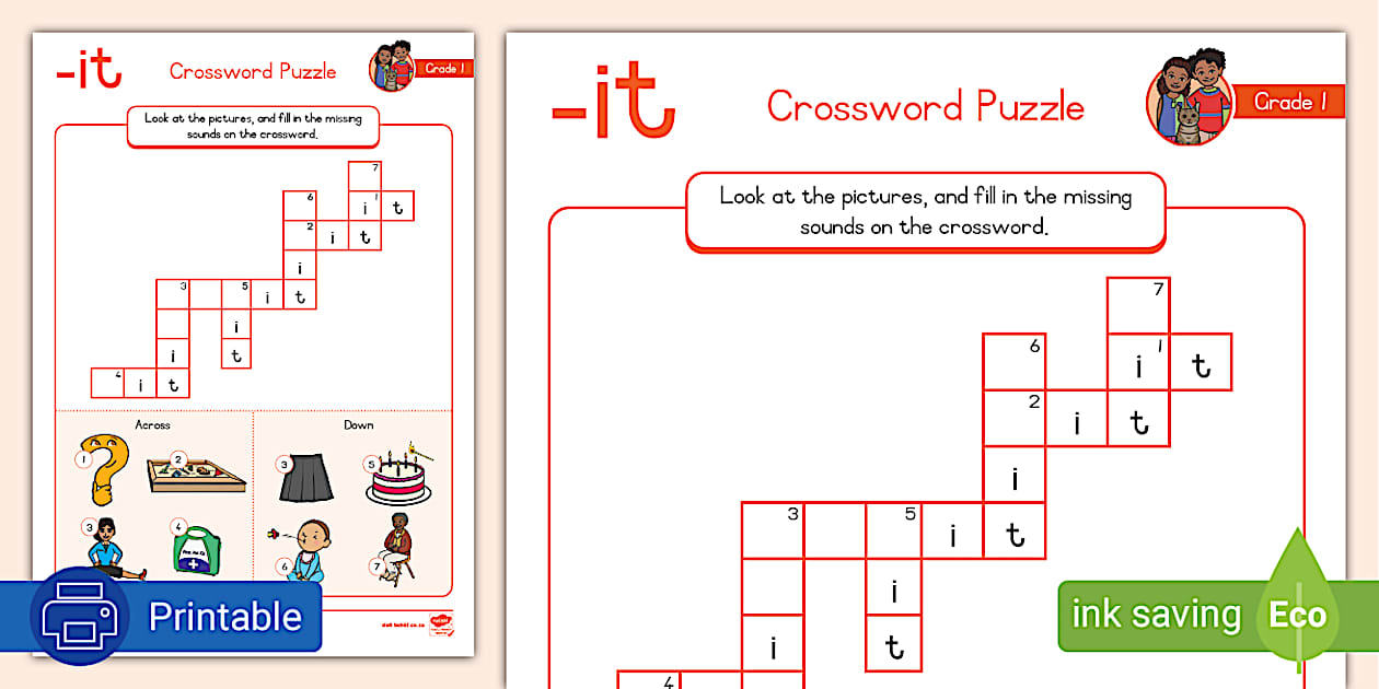 Grade 1 Phonics -it Crossword Puzzle (Teacher-Made) - Twinkl