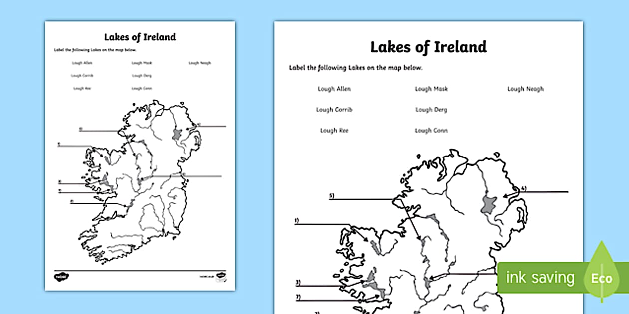 Lakes of Ireland Map Worksheet | Twinkl Learning Resources