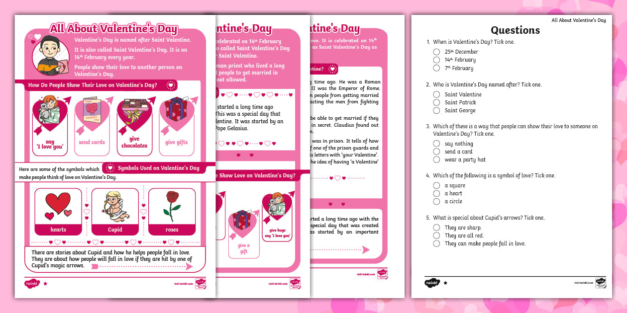 All About Valentine's Day KS1 Differentiated Reading Comprehension Activity
