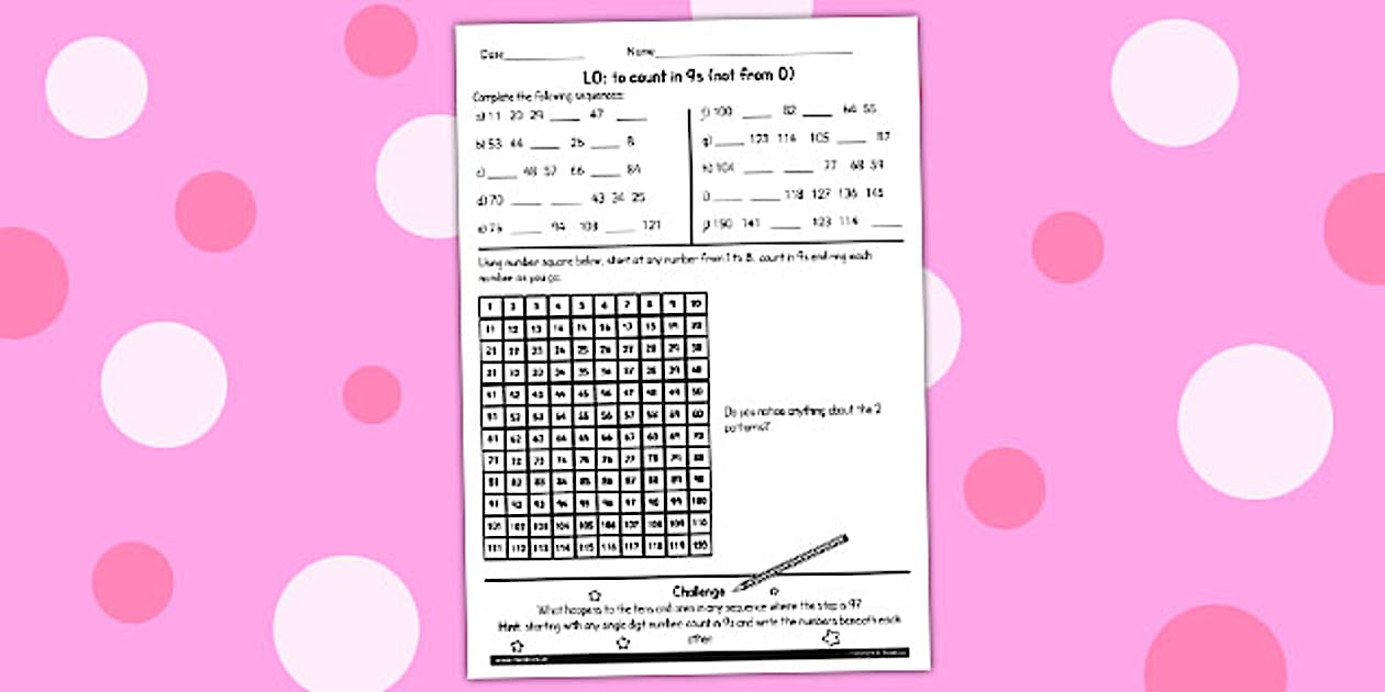 Counting in 9 Not From 0 Worksheet (teacher made) - Twinkl