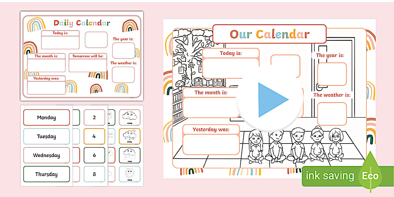 *Muted Rainbow Daily Calendar Display* (teacher made)