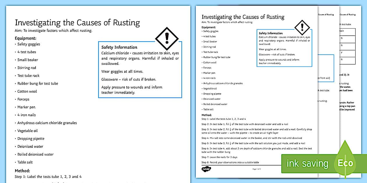 How Does Rust Form Investigation Help Sheet (teacher made)