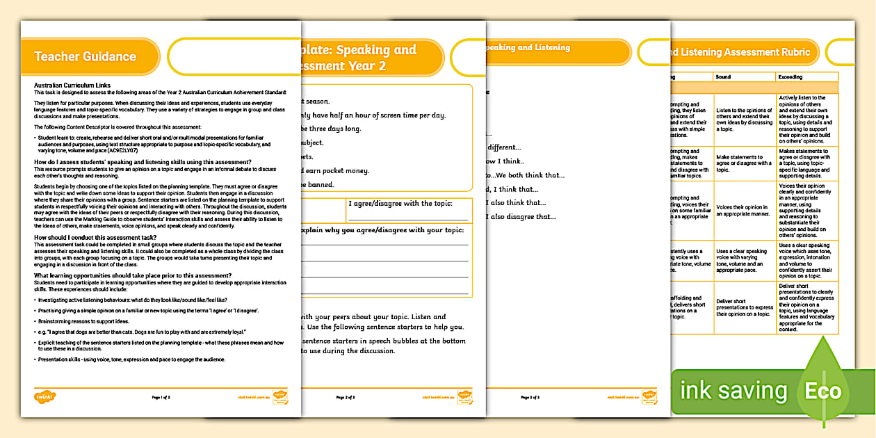 Year 2 Speaking and Listening Assessment (teacher made)