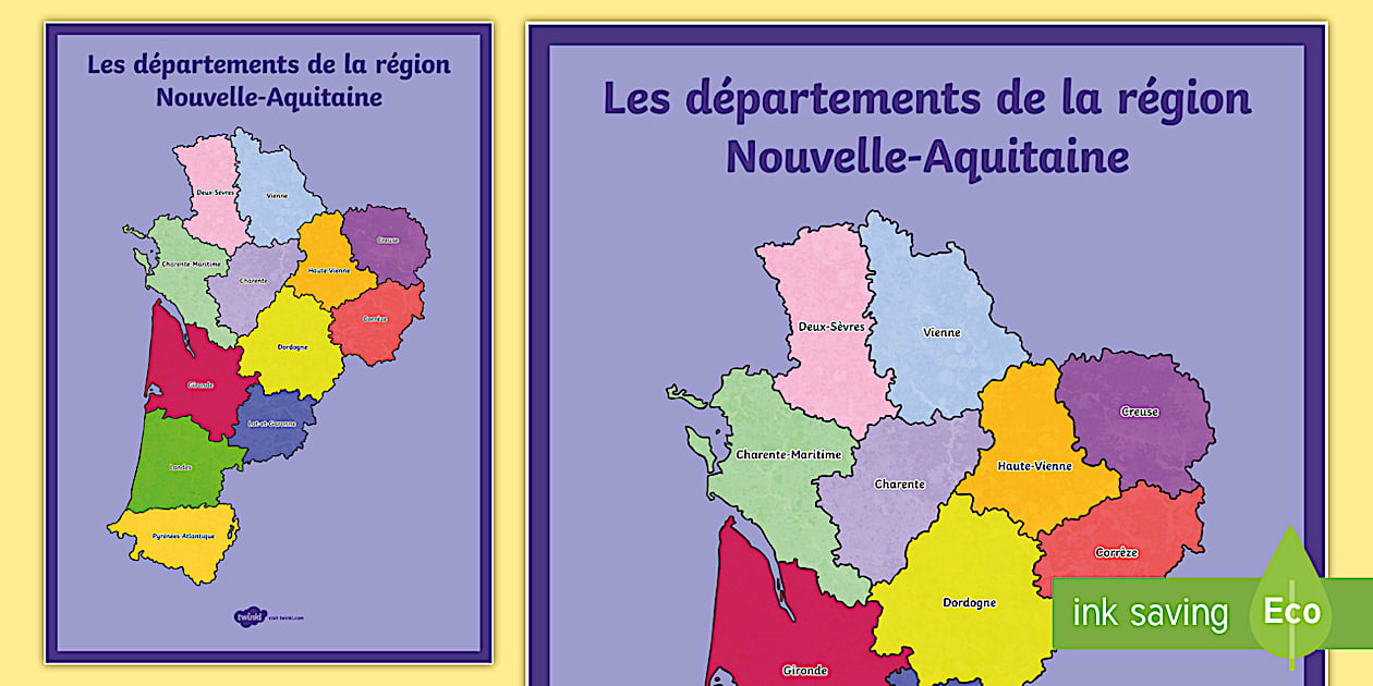 Poster format A2 : Les départements de la région Nouvelle-Aquitaine