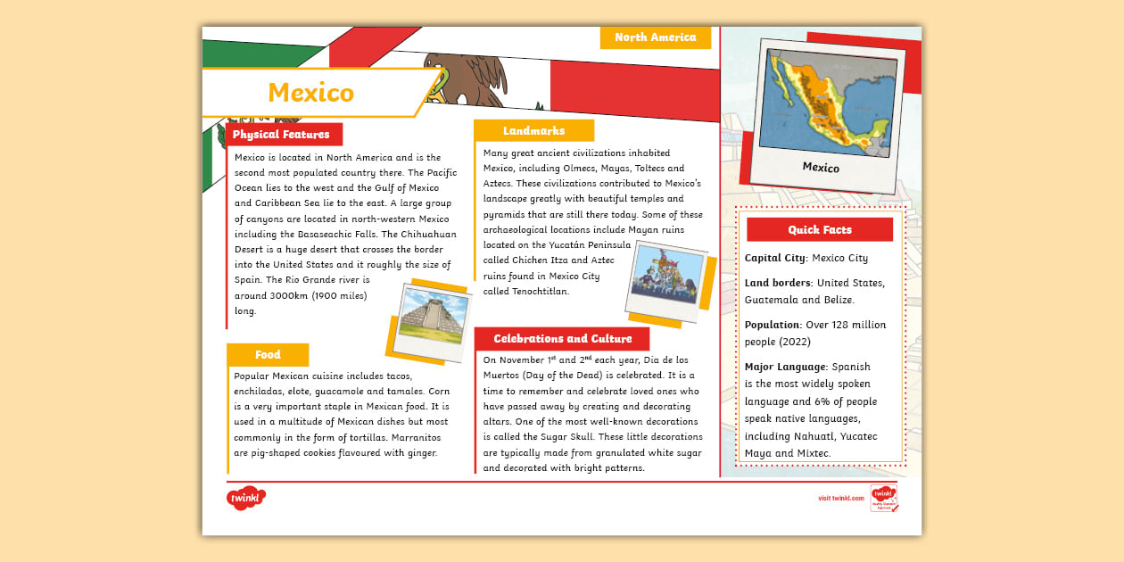 Mexico Facts for Kids Sheet | Teaching Resources - Twinkl