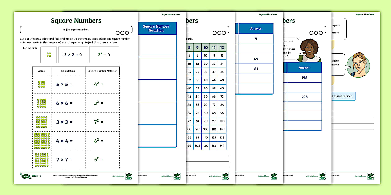 👉 Square Numbers Differentiated Maths Activity Sheets
