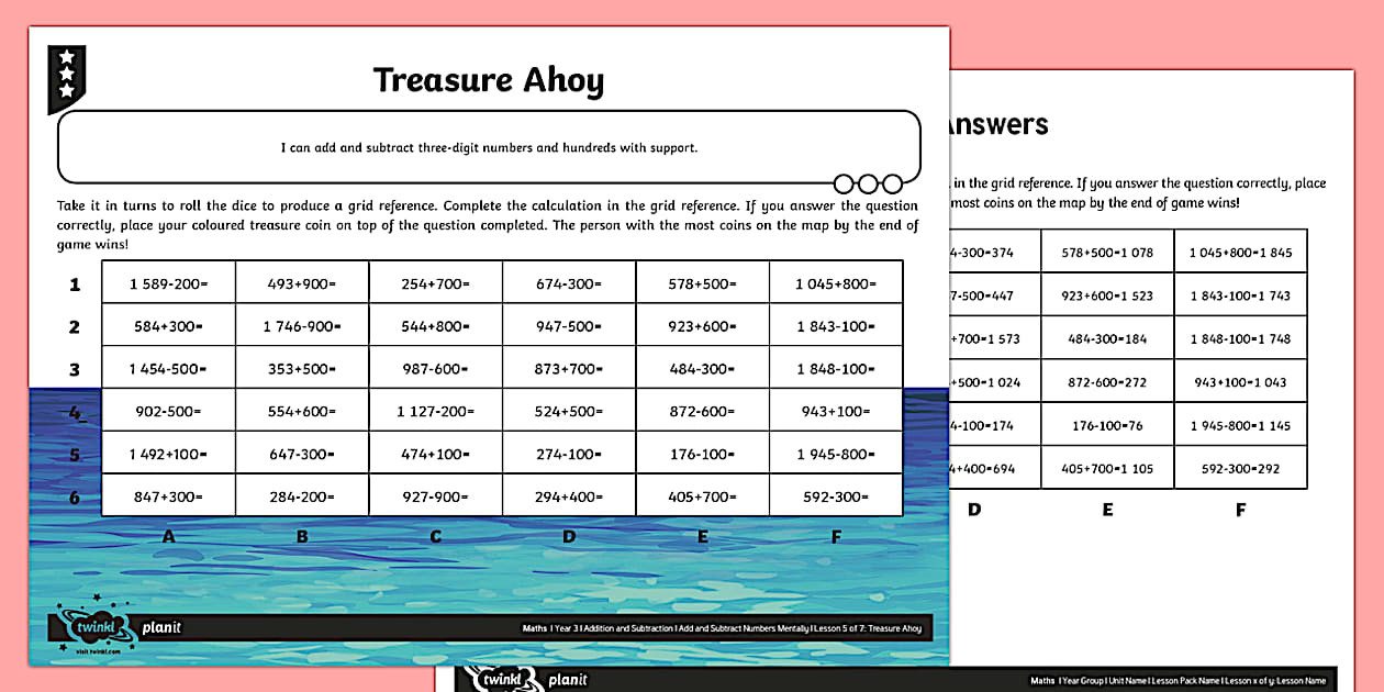 Editable Adding and Subtracting Three/Four-Digit Numbers and Hundreds Board