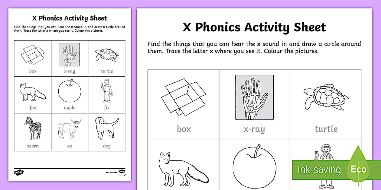 x Phonics worksheet resource for first and second class.