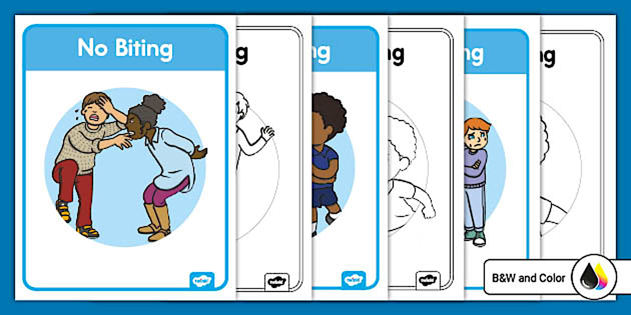 Colorful No Biting Visual Posters for Kids | Twinkl USA