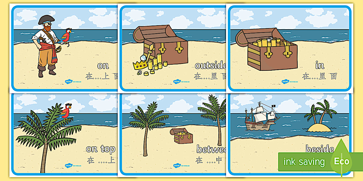 Pirate Positional Language Display Posters English/Mandarin Chinese ...