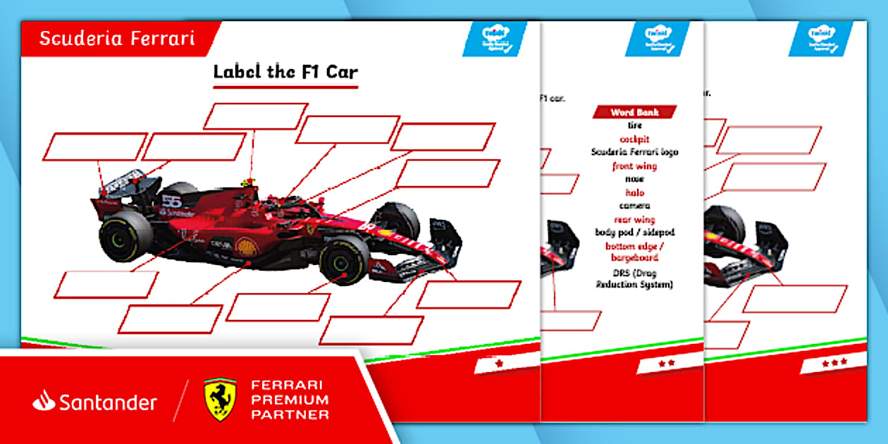 FREE! - Scuderia Ferrari F1: Label the F1 Car Differentiated Worksheet for