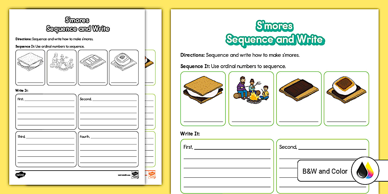 S'mores Sequence and Write Worksheet (teacher made) - Twinkl