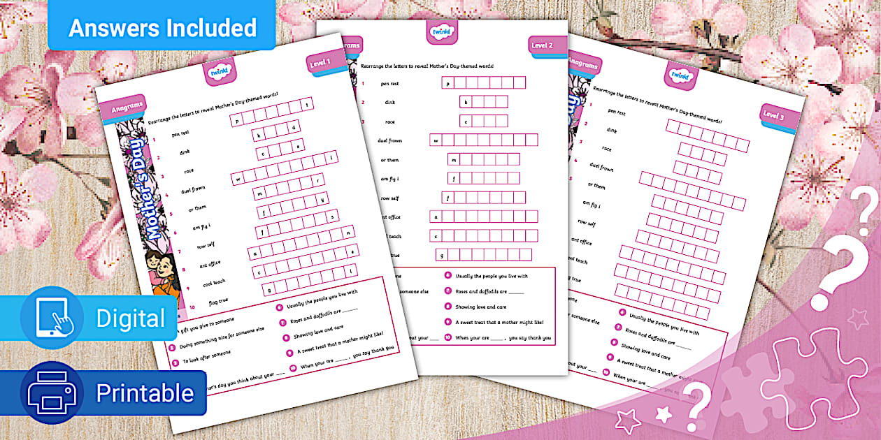 Mother's Day Anagrams - AL - Twinkl - Kids Puzzles - Twinkl